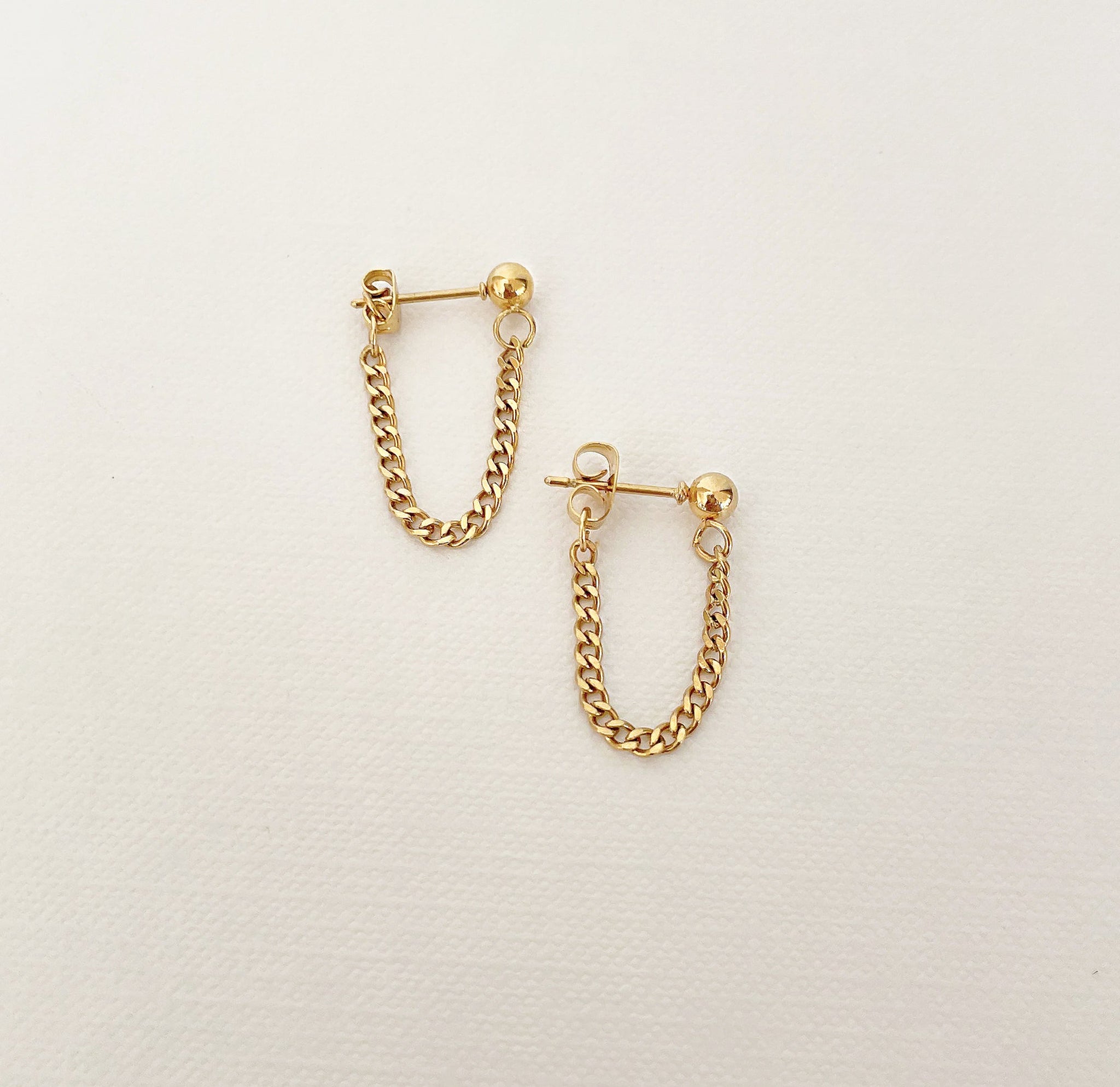 18K Gold Dainty Chain Loop Earrings Sample - Waterproof Earrings