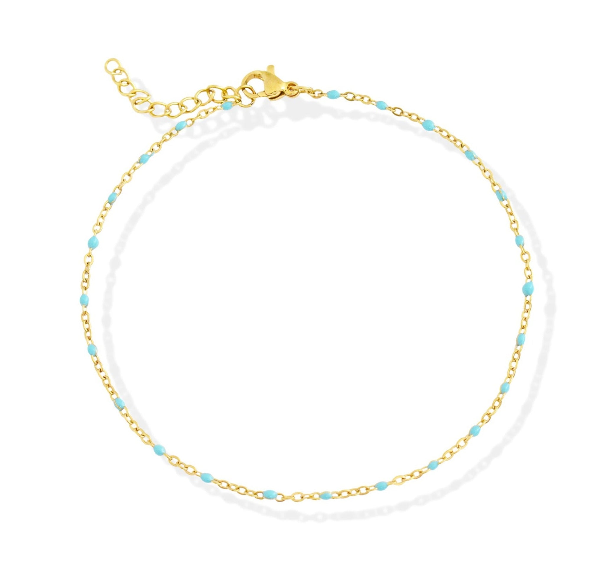 ROXIE DAINTY GOLD BLUE BEAD CHAIN ANKLET - WATERPROOF JEWELRY - MAI DÉSIRÉE