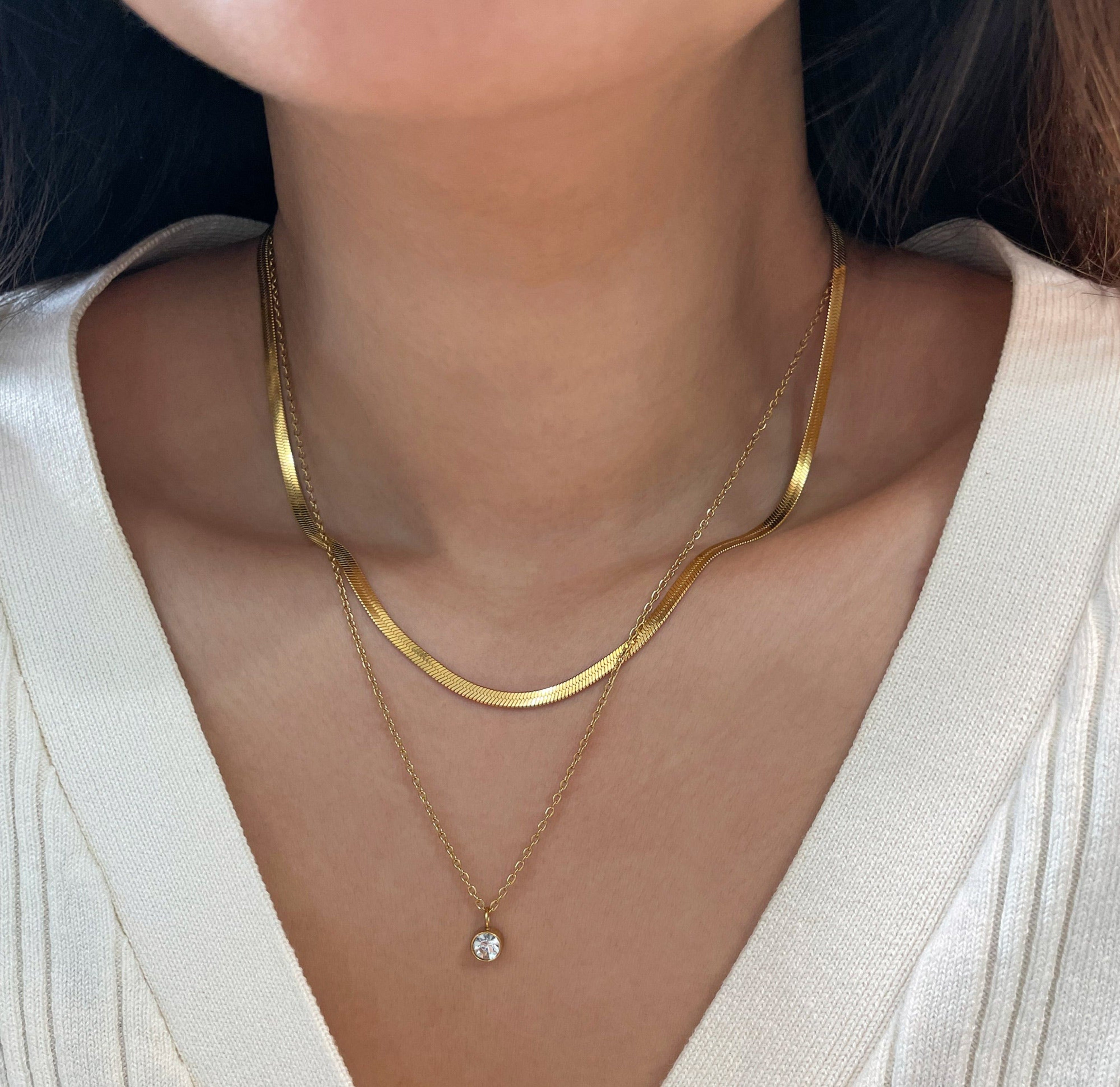 Lillie Dainty Gold Solitaire Stack Necklace - Waterproof Jewelry