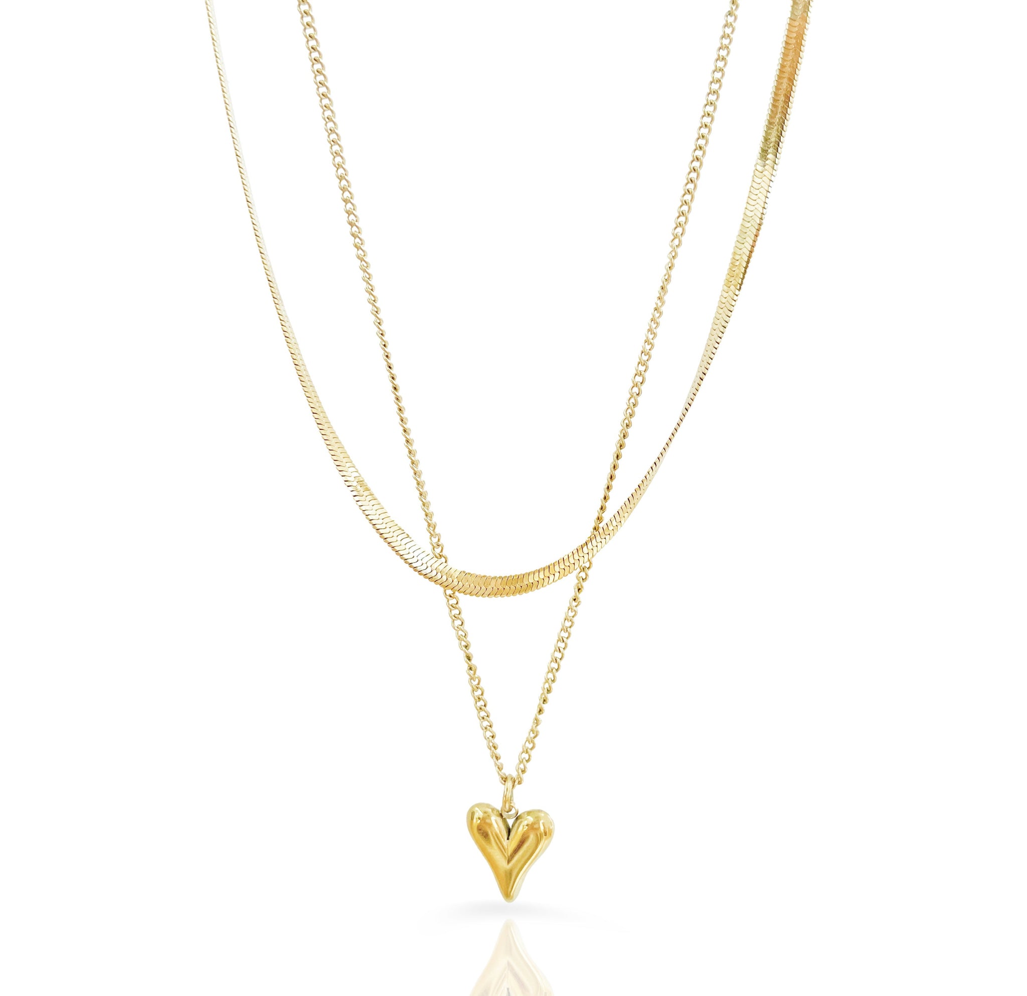Amora Gold Heart Stack Necklace - Waterproof Jewelry