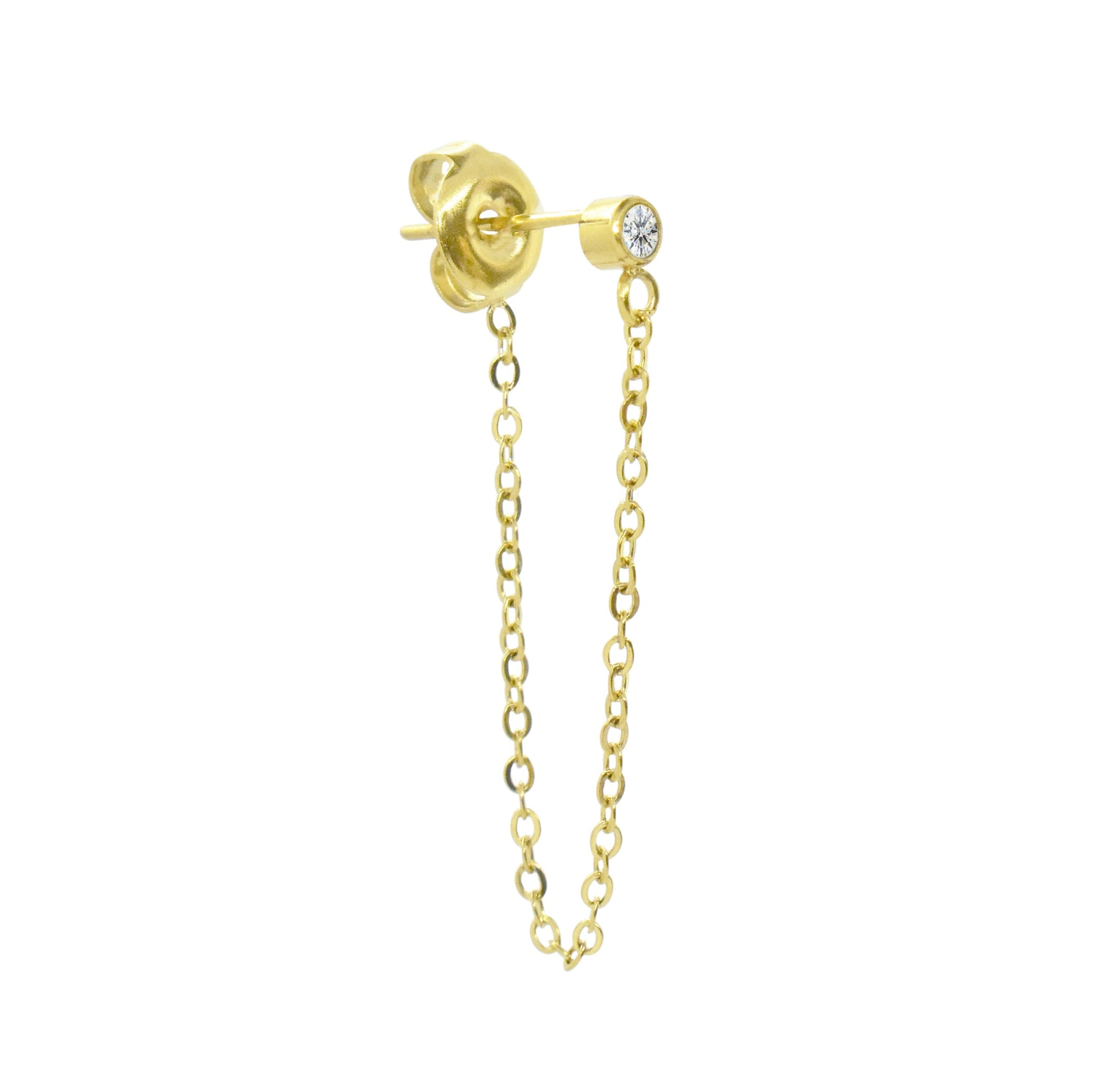Joan Solitaire Stud Gold Loop Chain Chain Earring