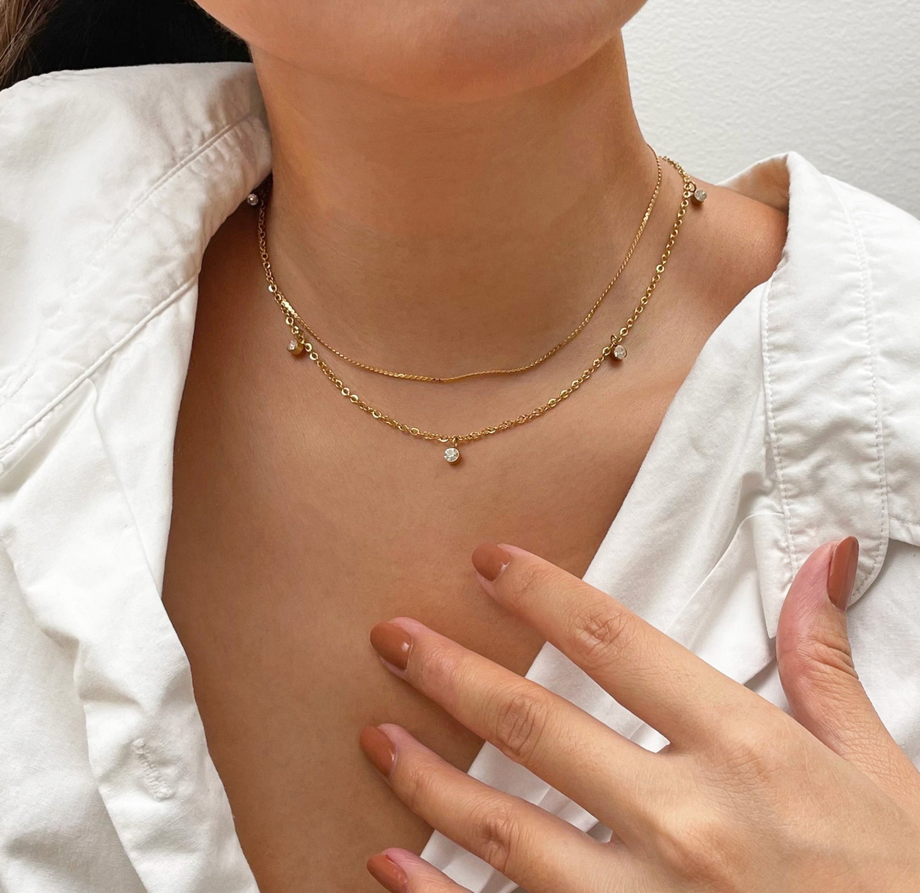 Lydia Gold Diamond Station Necklace - Waterproof Necklace