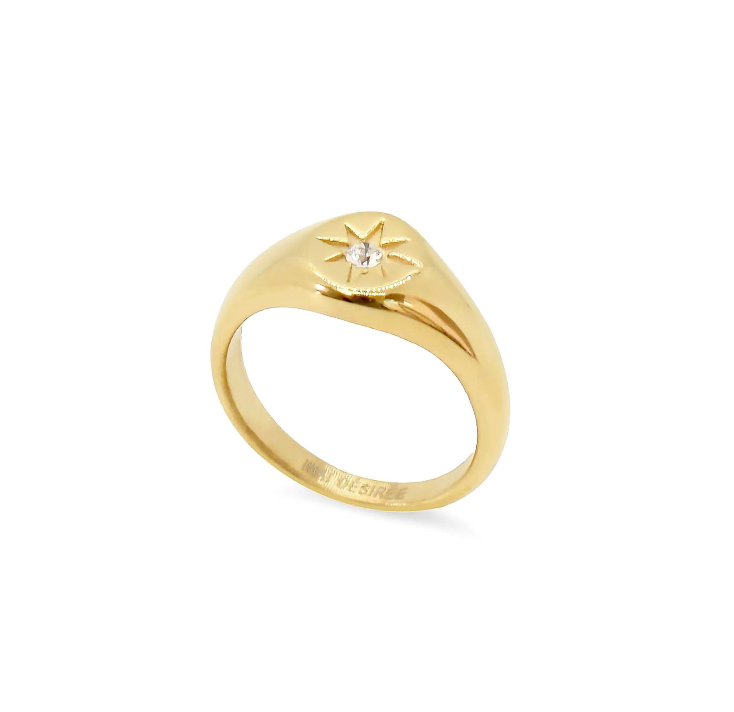 August Gold Starburst Signet Ring - Waterproof Ring