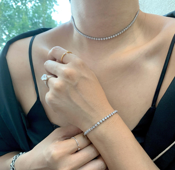 Tennis Choker Necklace and Tennis Bracelet Set - Waterproof Jewelry